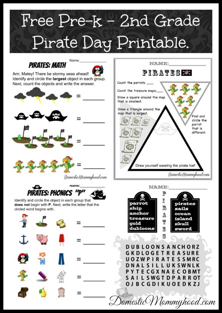 Free Pre-K to 2nd Grade Talk Like a Pirate Day Printable - Domestic ...
